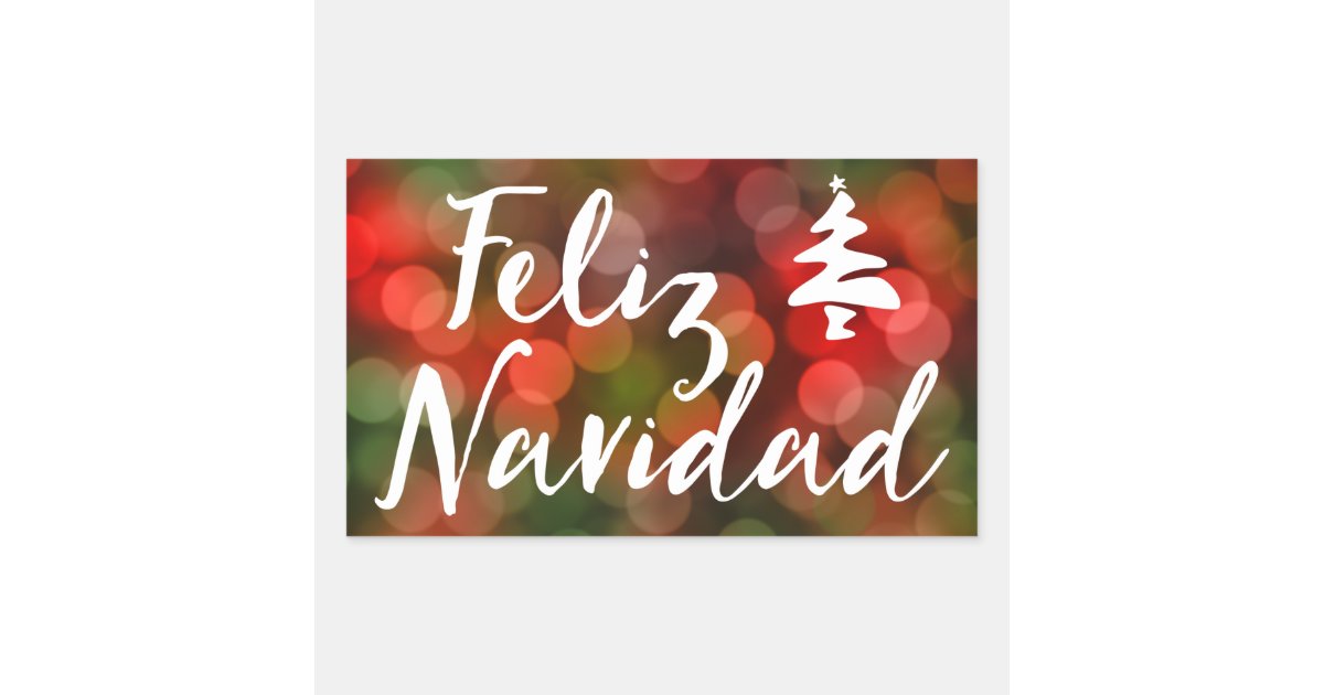 Feliz Navidad (bokeh lights) Rectangular Sticker | Zazzle