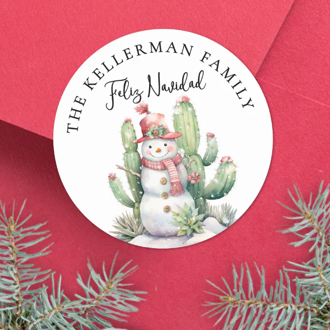 Feliz Navidad Cactus Christmas Classic Round Sticker | Zazzle