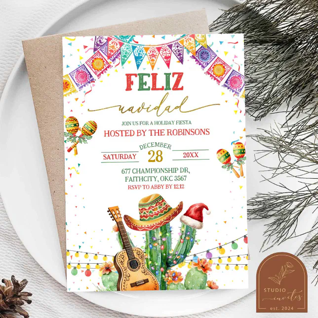 Feliz Navidad Cactus Christmas Holiday Fiesta Invitation | Zazzle