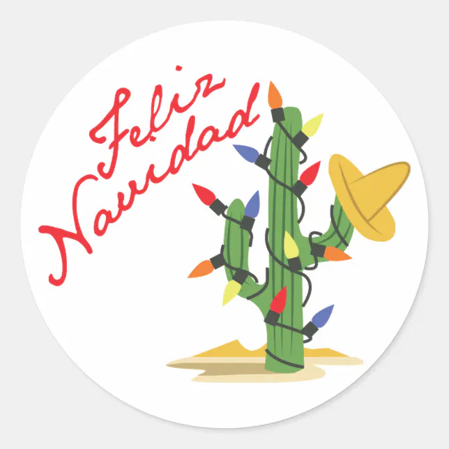 Feliz Navidad Classic Round Sticker | Zazzle