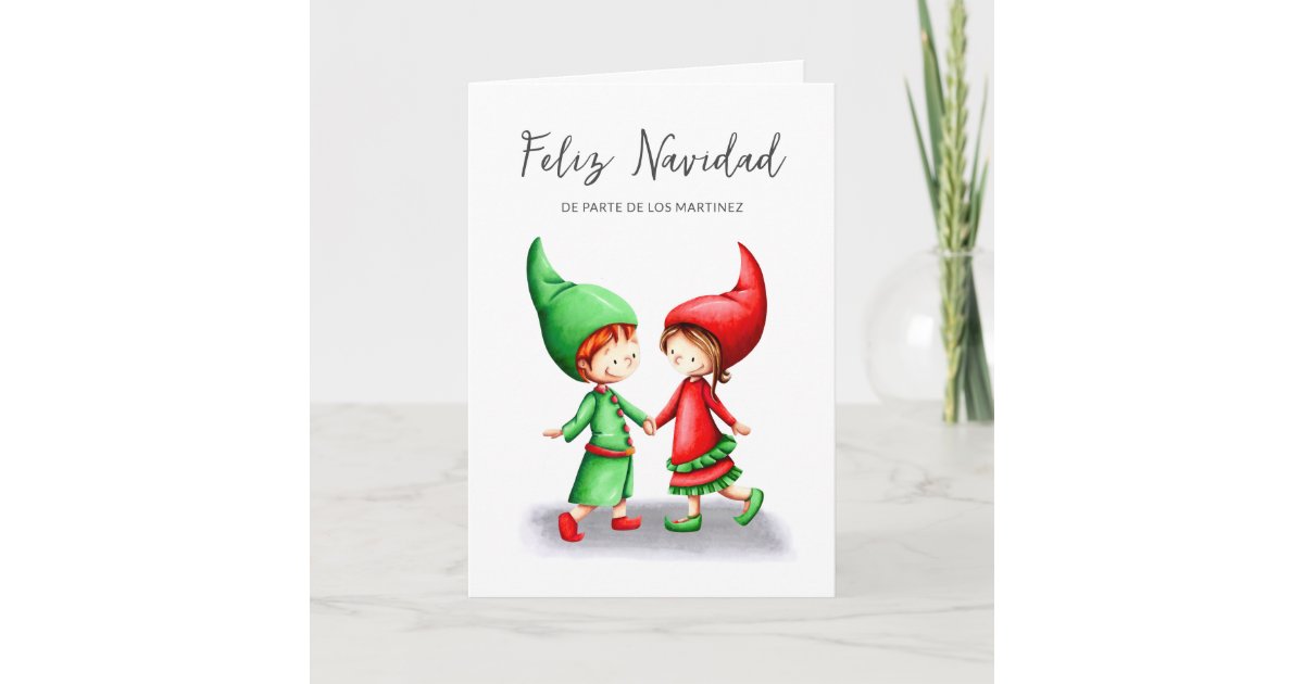 Feliz Navidad Elves Spanish Christmas Card | Zazzle