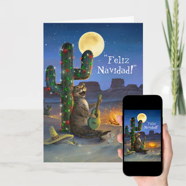 Feliz Navidad Festive Funny Cat Christmas Holiday Card | Zazzle