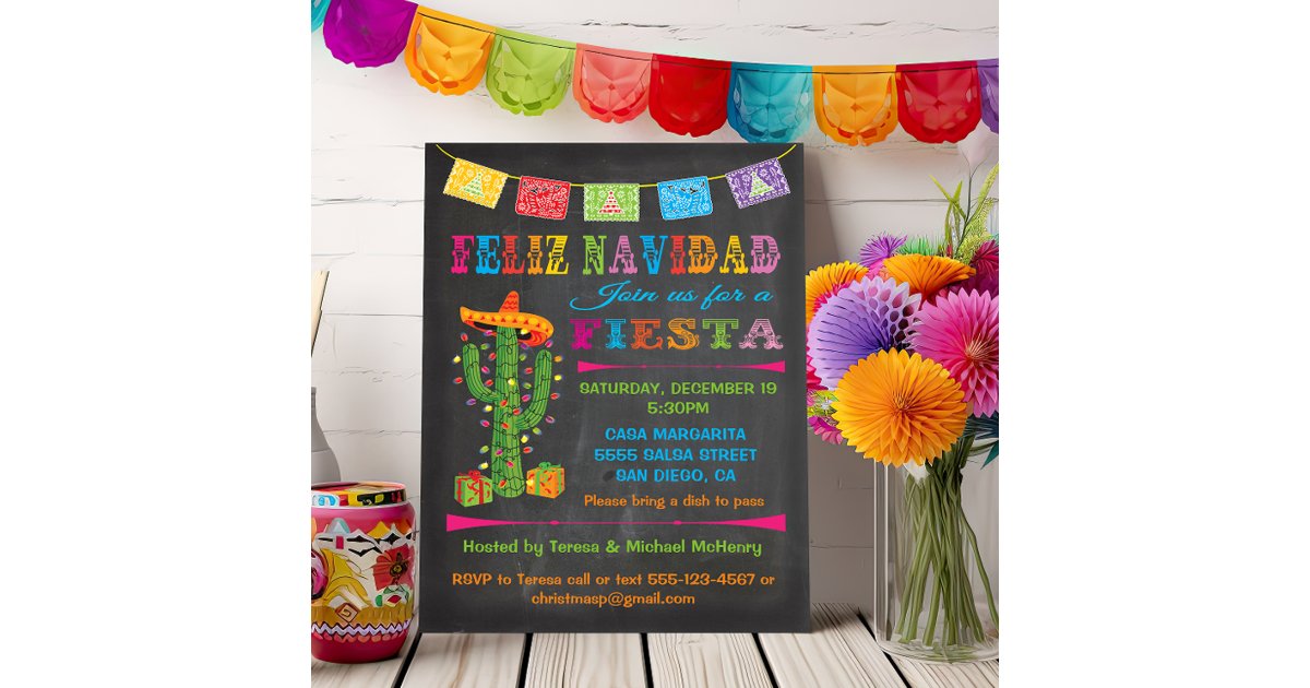 Feliz navidad Fiesta Cactus on Chalkboard Invitation | Zazzle