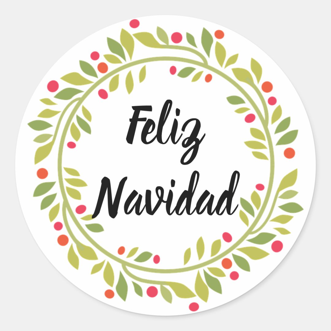 Feliz Navidad Holiday Wreath Christmas Classic Round Sticker | Zazzle
