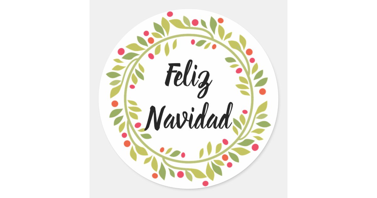 Feliz Navidad Holiday Wreath Christmas Classic Round Sticker | Zazzle
