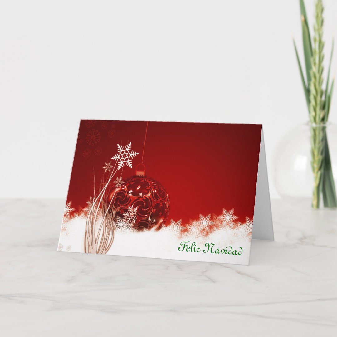 Feliz Navidad Merry Christmas in Spanish baubles Holiday Card | Zazzle
