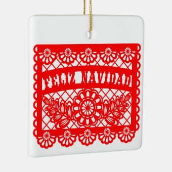 Feliz Navidad Papel Picado Ceramic Ornament | Zazzle