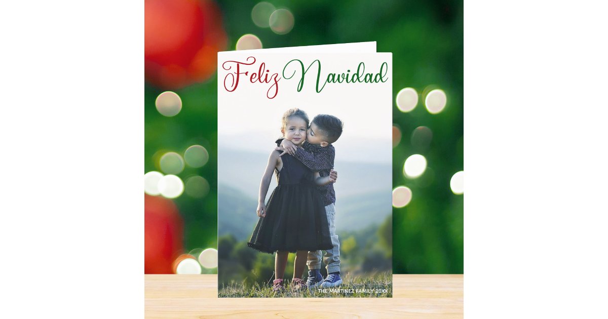 Feliz Navidad Red Green Spanish Christmas Folded Holiday Card | Zazzle