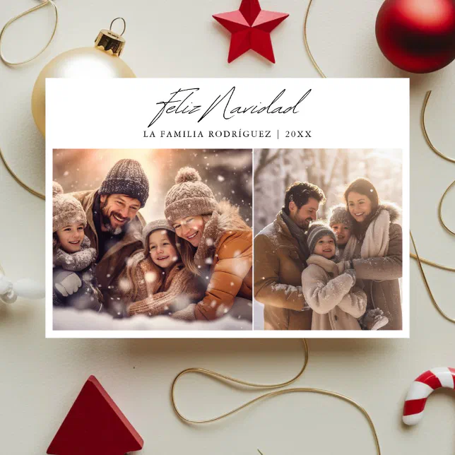 Feliz Navidad Spanish Christmas Photo Collage Holiday Card | Zazzle