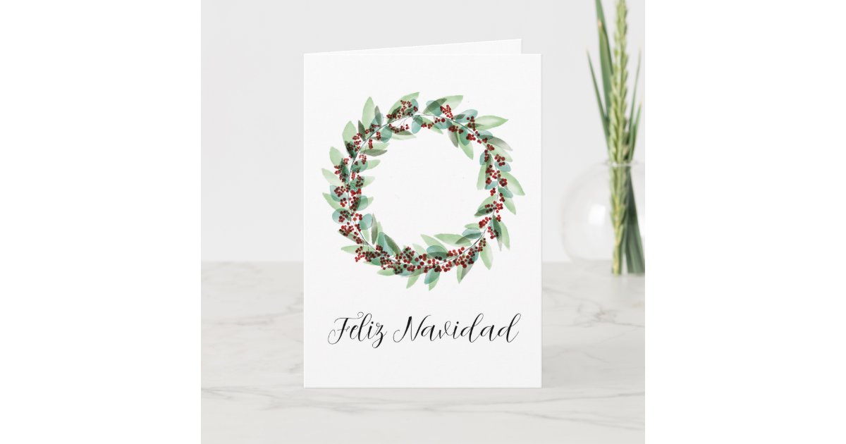 Feliz Navidad, Spanish Christmas wreath Holiday Card | Zazzle