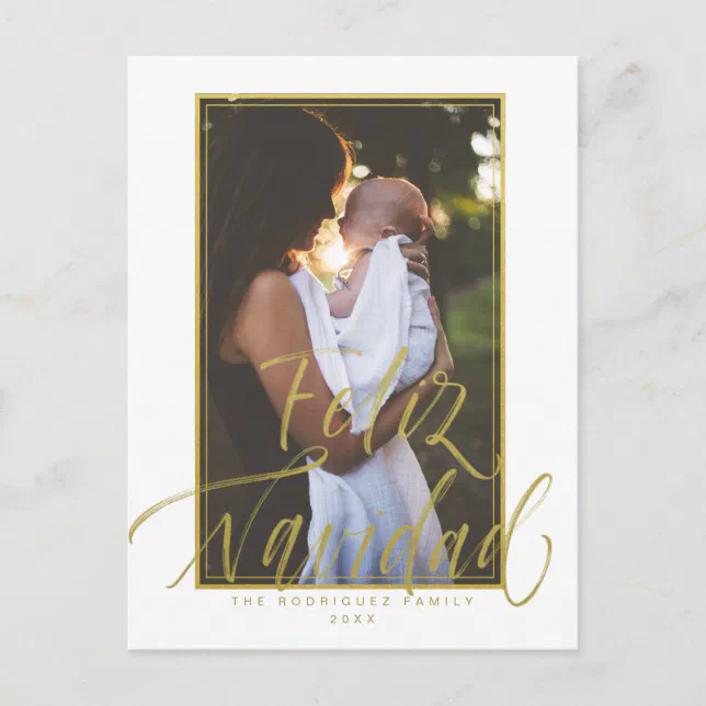 Feliz Navidad White Photo Christmas Postcard | Zazzle
