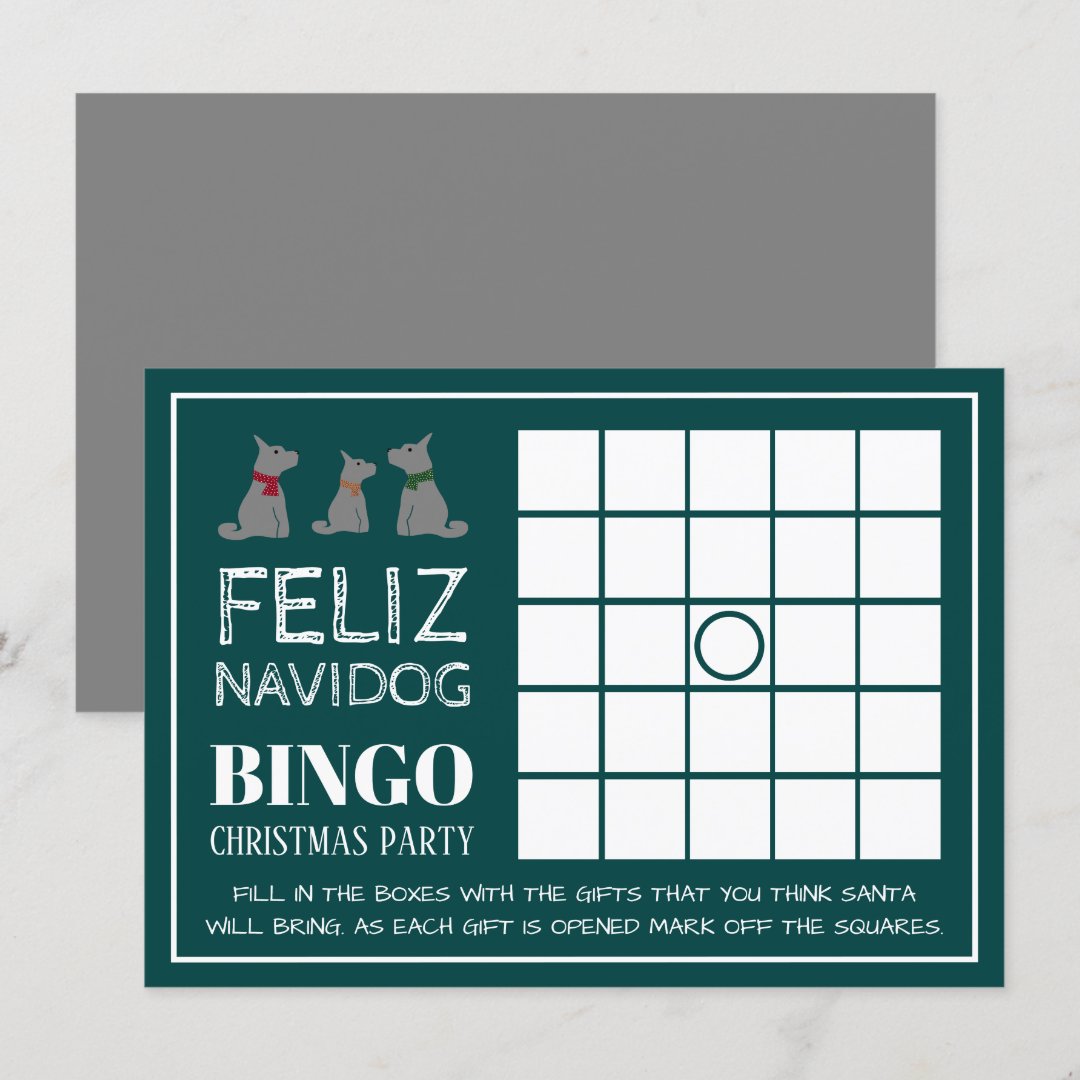 Feliz Navidog, Spanish Christmas Party Bingo Invitation | Zazzle