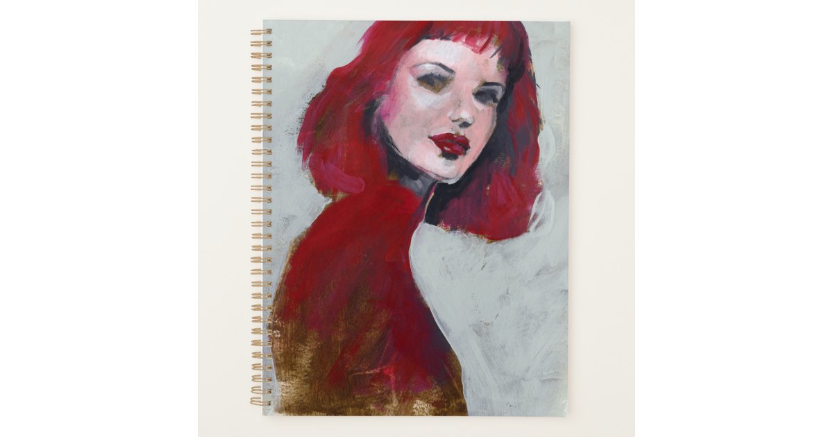 Fem Portrait - Red Planner | Zazzle