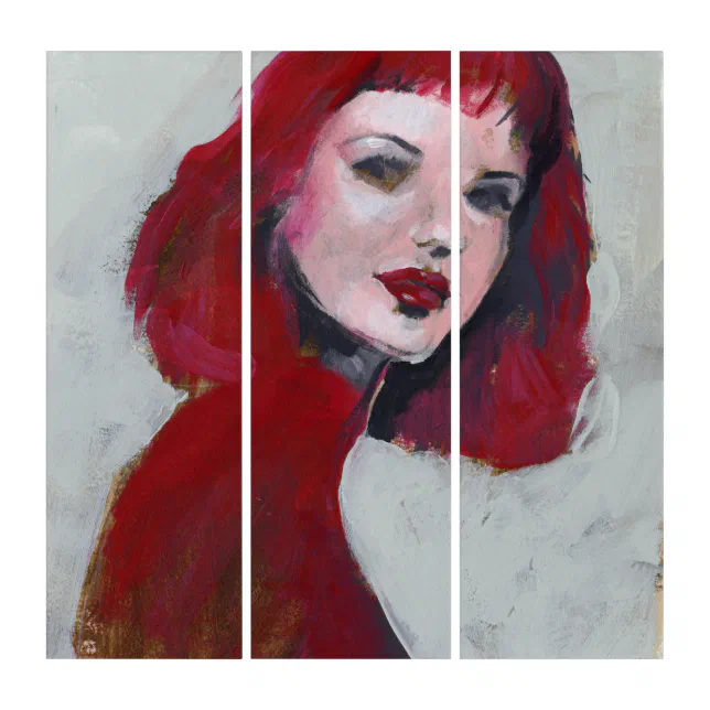 Fem Portrait - Red Triptych | Zazzle