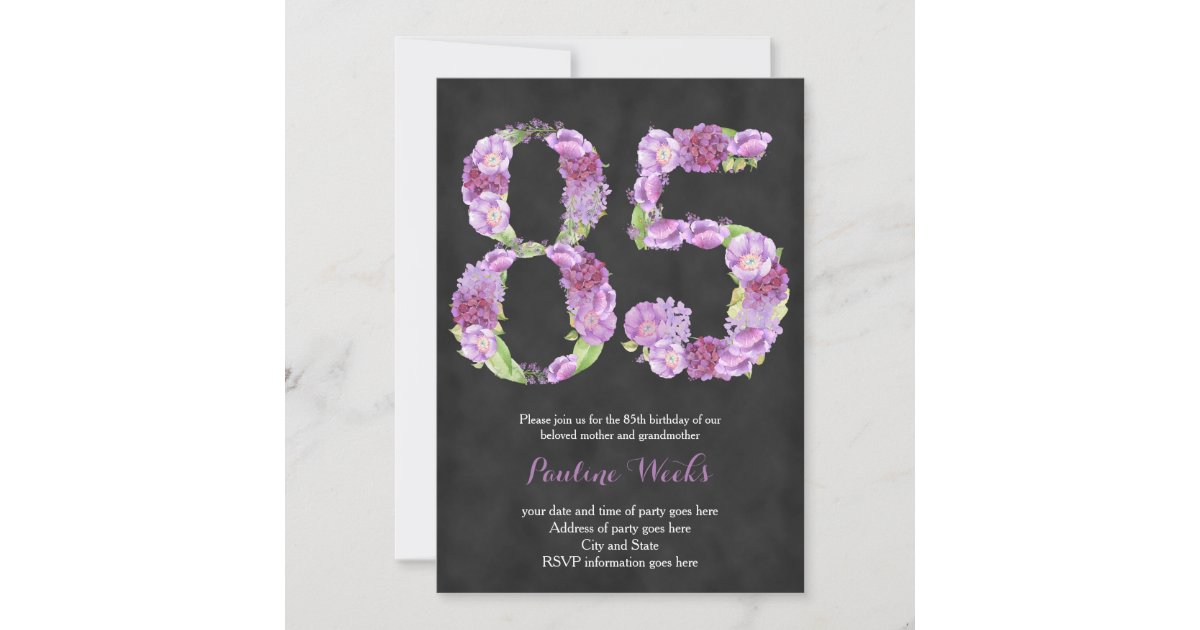 female 85th birthday invitations, lavender invites | Zazzle