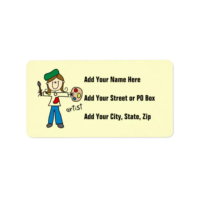Female Artist Stick Figure Label | Zazzle