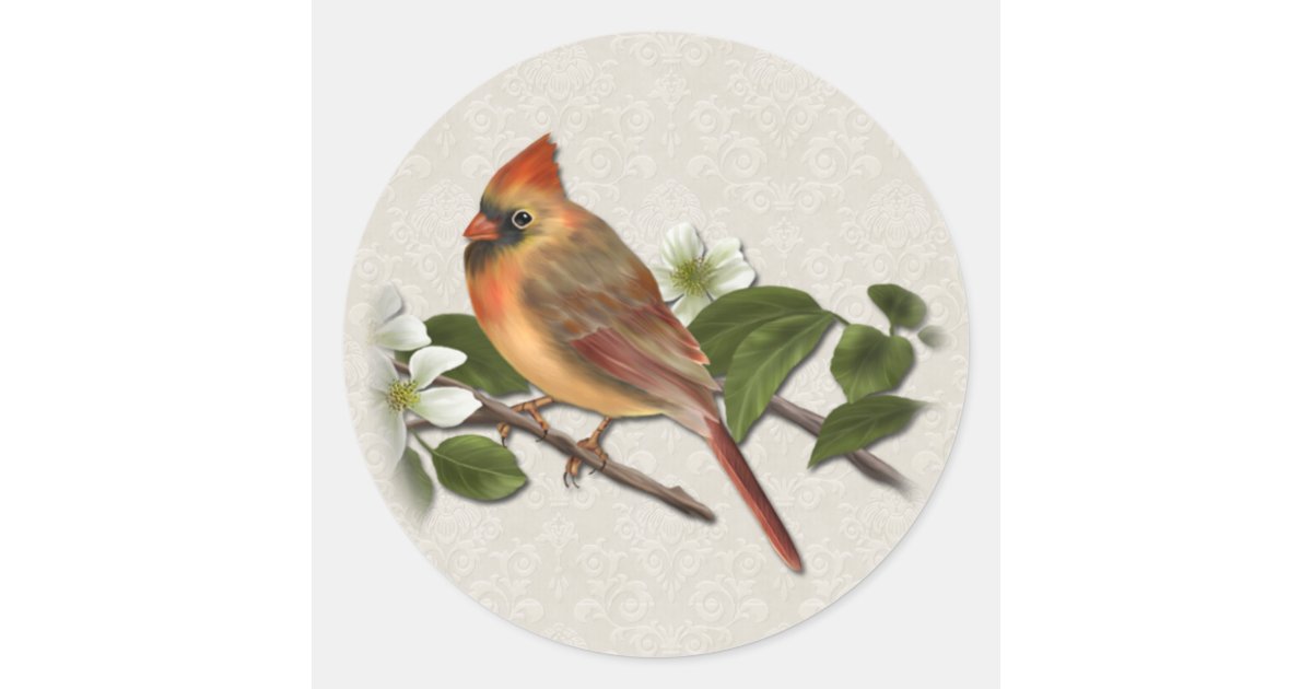 Female Cardinal and Dogwood Sticker | Zazzle