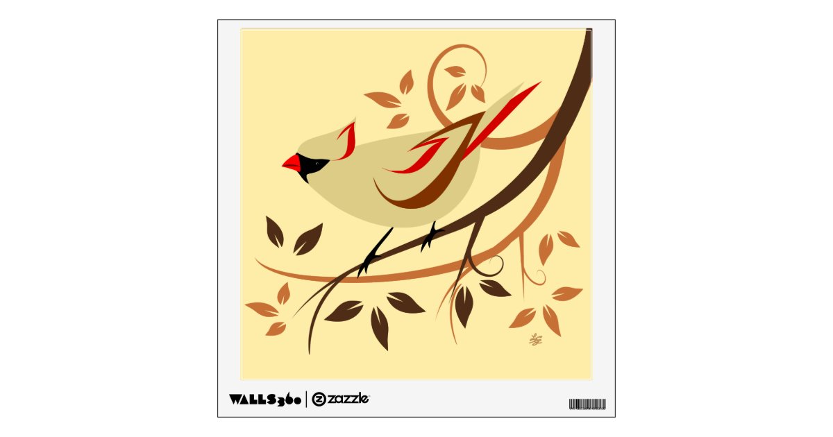 Female Cardinal Bird Art Wall Decals | Zazzle