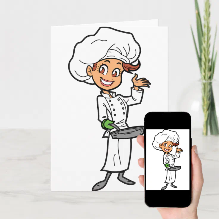 Female Chef With A Frying Pan Greeting Cards | Zazzle