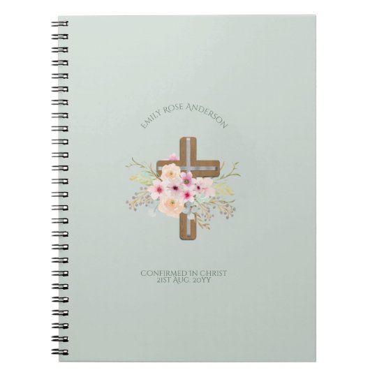 Female Confirmation Gift Floral Cross Personalized Notebook | Zazzle.com