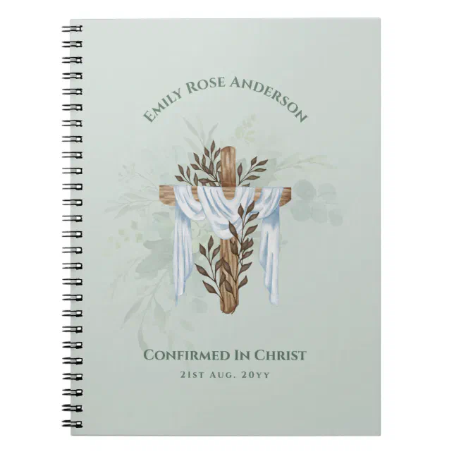 Female Confirmation Gift Floral Cross Personalized Notebook | Zazzle
