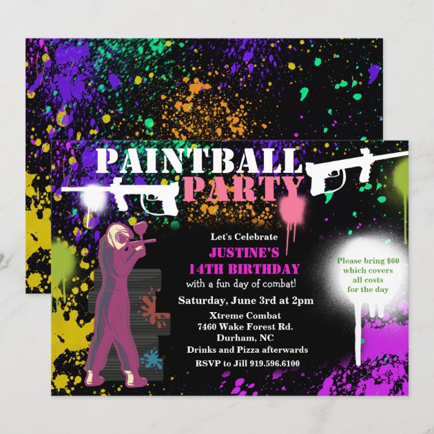 Prints Digital Prints paintball birthday invitation girl Girl ...