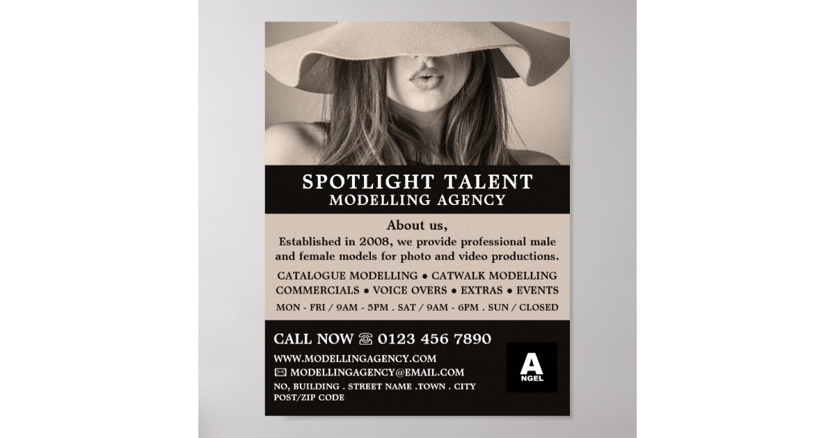 Female Hat Model, Modeling Agency, Model Agent Poster | Zazzle