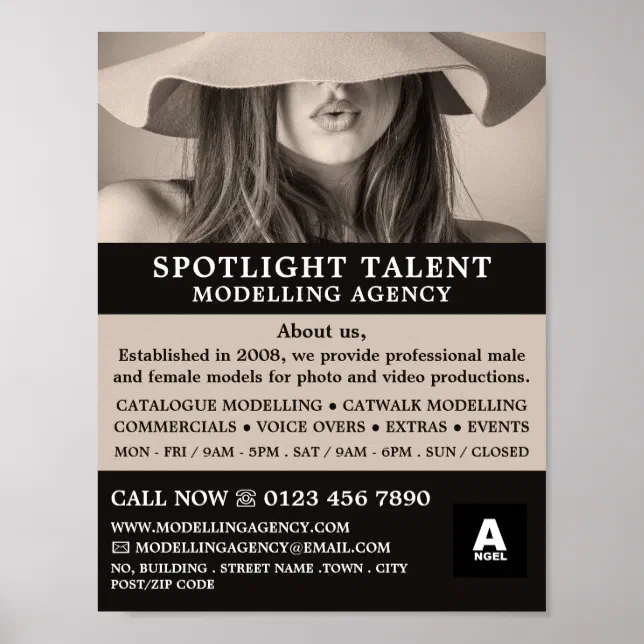 Female Hat Model, Modeling Agency, Model Agent Poster | Zazzle