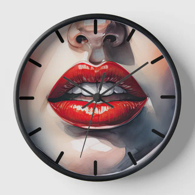 Female Mouth with Red Lips Clock | Zazzle