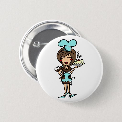 Female Pastry Chef - Brunette T-shirts and Gifts Pinback Button | Zazzle