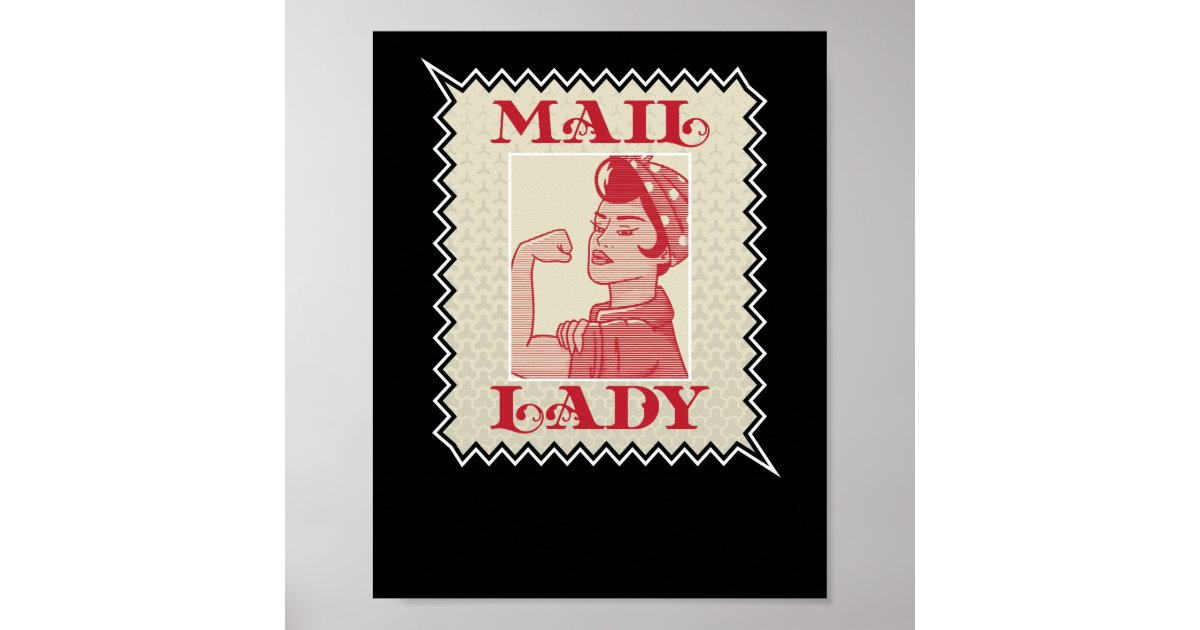 Female Postal Worker Mail Lady Stamp Poster | Zazzle
