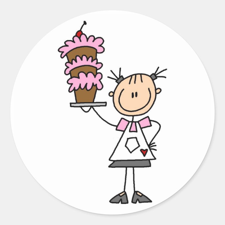 Female Stick Figure Baker Tshirts and Gifts Classic Round Sticker | Zazzle
