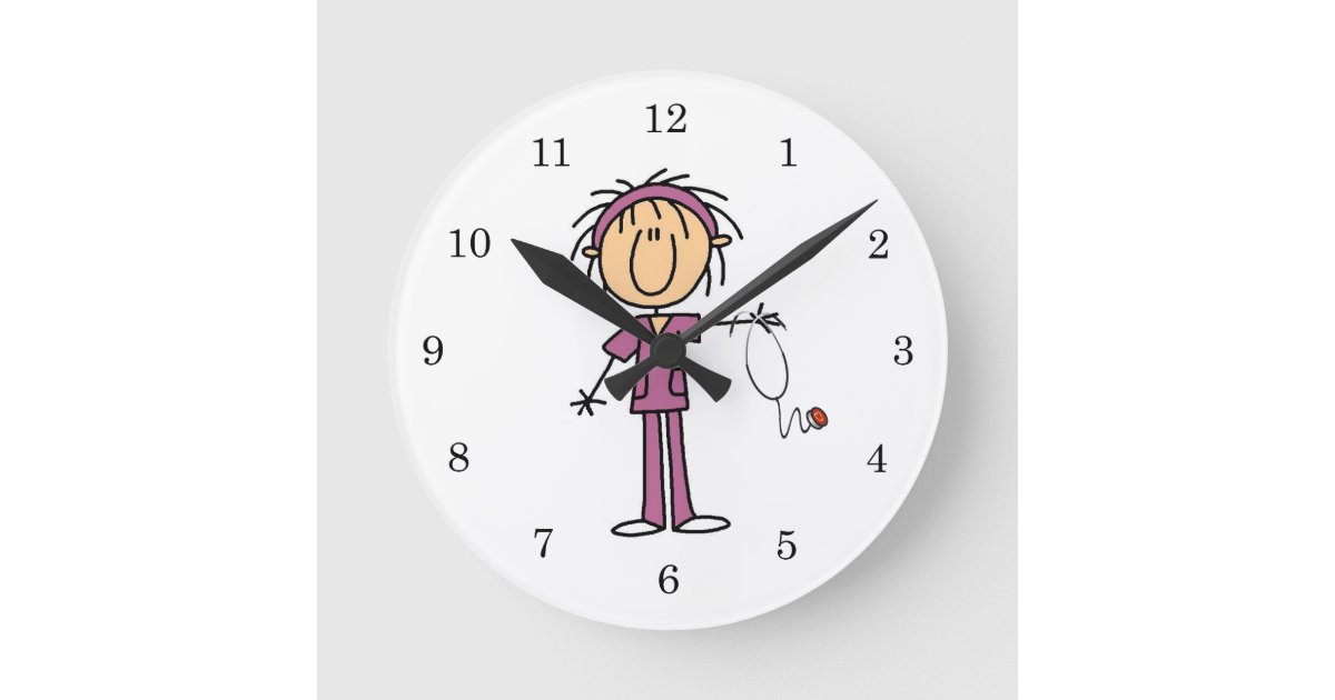 Female Stick Figure Nurse Round Clock | Zazzle