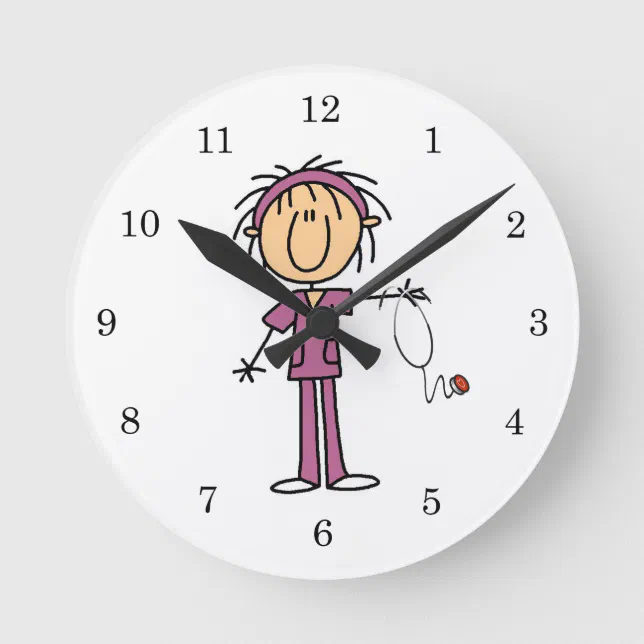 Female Stick Figure Nurse Round Clock | Zazzle