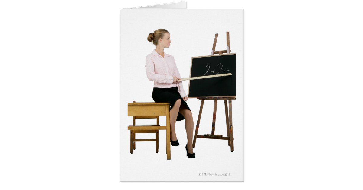 Female Teacher Pointing Ruler at Chalkboard | Zazzle