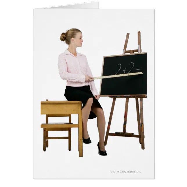 Female Teacher Pointing Ruler at Chalkboard | Zazzle