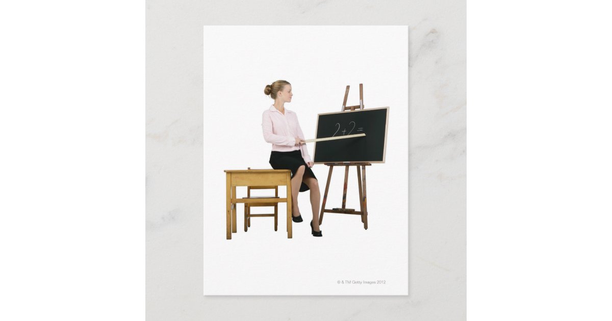 Female Teacher Pointing Ruler at Chalkboard Postcard | Zazzle