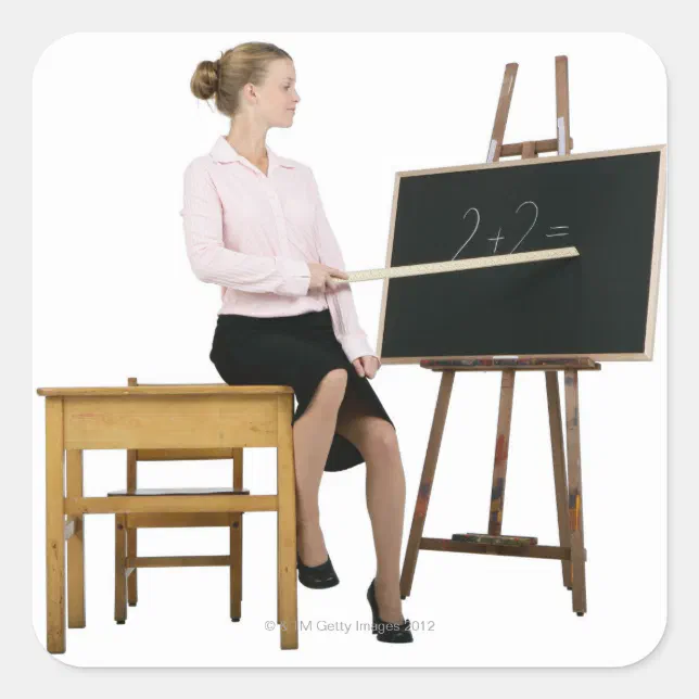 Female Teacher Pointing Ruler at Chalkboard Square Sticker | Zazzle
