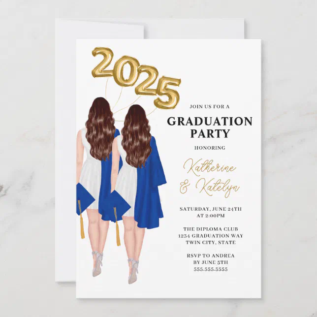 Female Twins Graduation Party Invitation | Zazzle