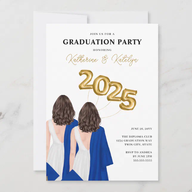 Female Twins Portrait Graduation Party Invitation | Zazzle