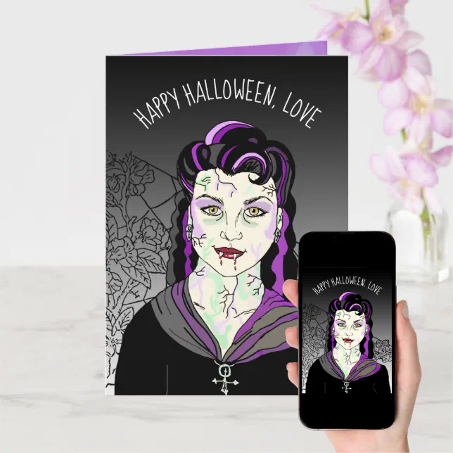 Female Vampire, Romantic Halloween Trick or Treat Card | Zazzle