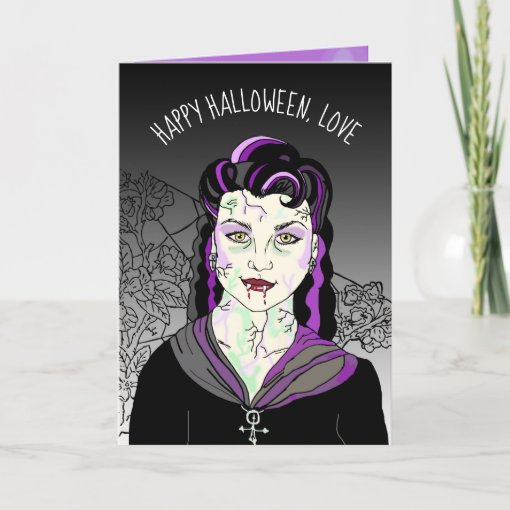 Female Vampire, Romantic Halloween Trick or Treat Card | Zazzle