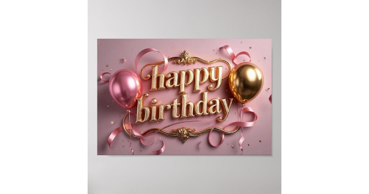 Feminine birthday luxurious elegant extravagant poster | Zazzle