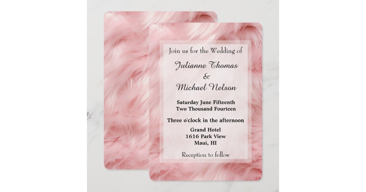 Feminine Blush Pink Animal Fur Wedding Invitation | Zazzle