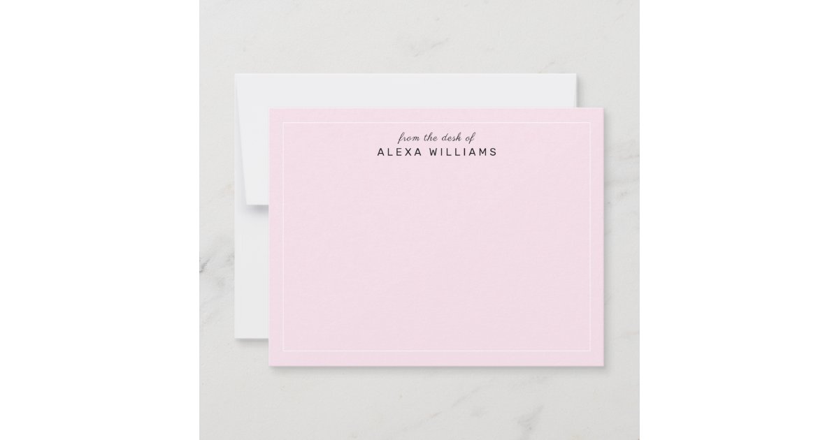Feminine Blush Pink From the Desk of Script Name Note Card | Zazzle