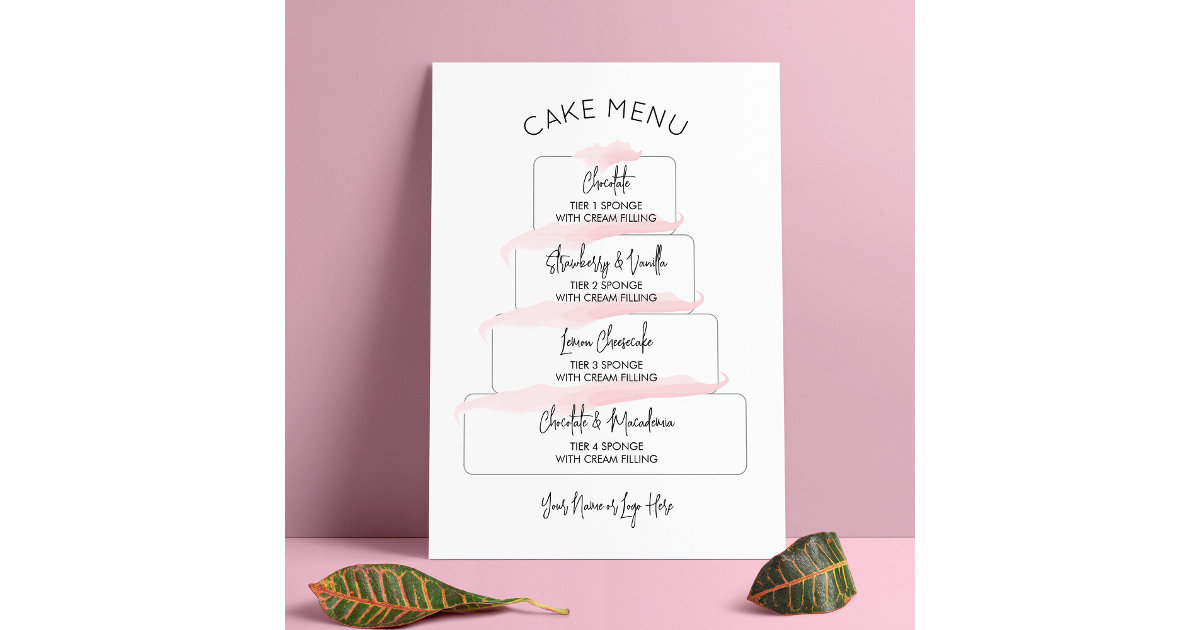 Feminine Blush Pink Script Cake Flavor Menu Poster | Zazzle