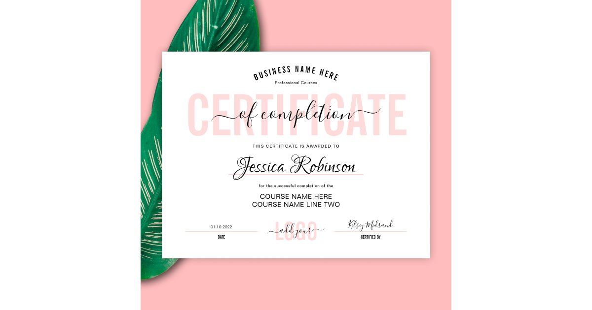 Feminine Certificate Award Course Completion | Zazzle