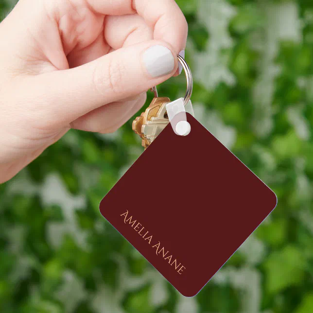 Feminine Elegant Dark Red & Gold Name Script Keychain | Zazzle