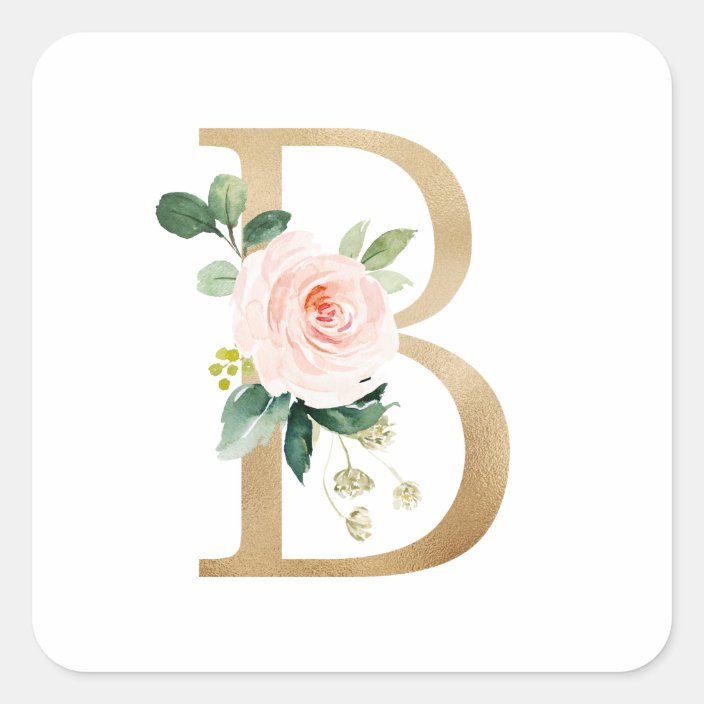 Feminine Faux Gold Foil Floral Letter B Monogram Square Sticker ...