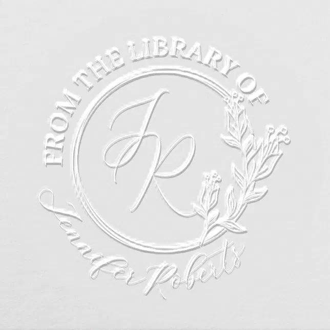 Feminine Floral Script Initials Library Bookplate Embosser | Zazzle